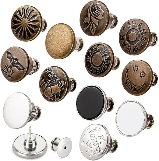 Amazon.com: [Upgraded] 12 Sets Jean Buttons pins No Sew Instant 17mm ...