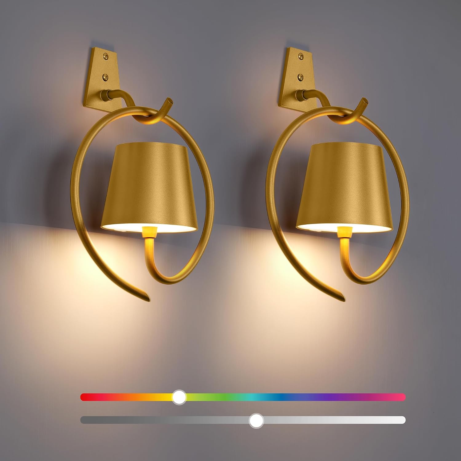 Battery Operated Wall Lights, 2 Pack RGB Rechargeable Wall Light Indoor ...
