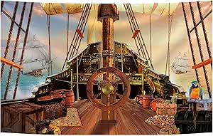 Amazon.com : 7X5FT Fabric Vintage Pirate Ship Backdrop Wooden Rudder ...