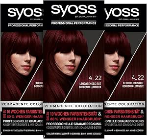 Syoss Colour Coloration 4_22 Bright Red Level 3 (3 x 115 ml), Permanent ...