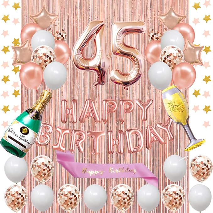 Amazon.com: Fancypartyshop 45th Birthday Decorations - Rose Gold Happy ...