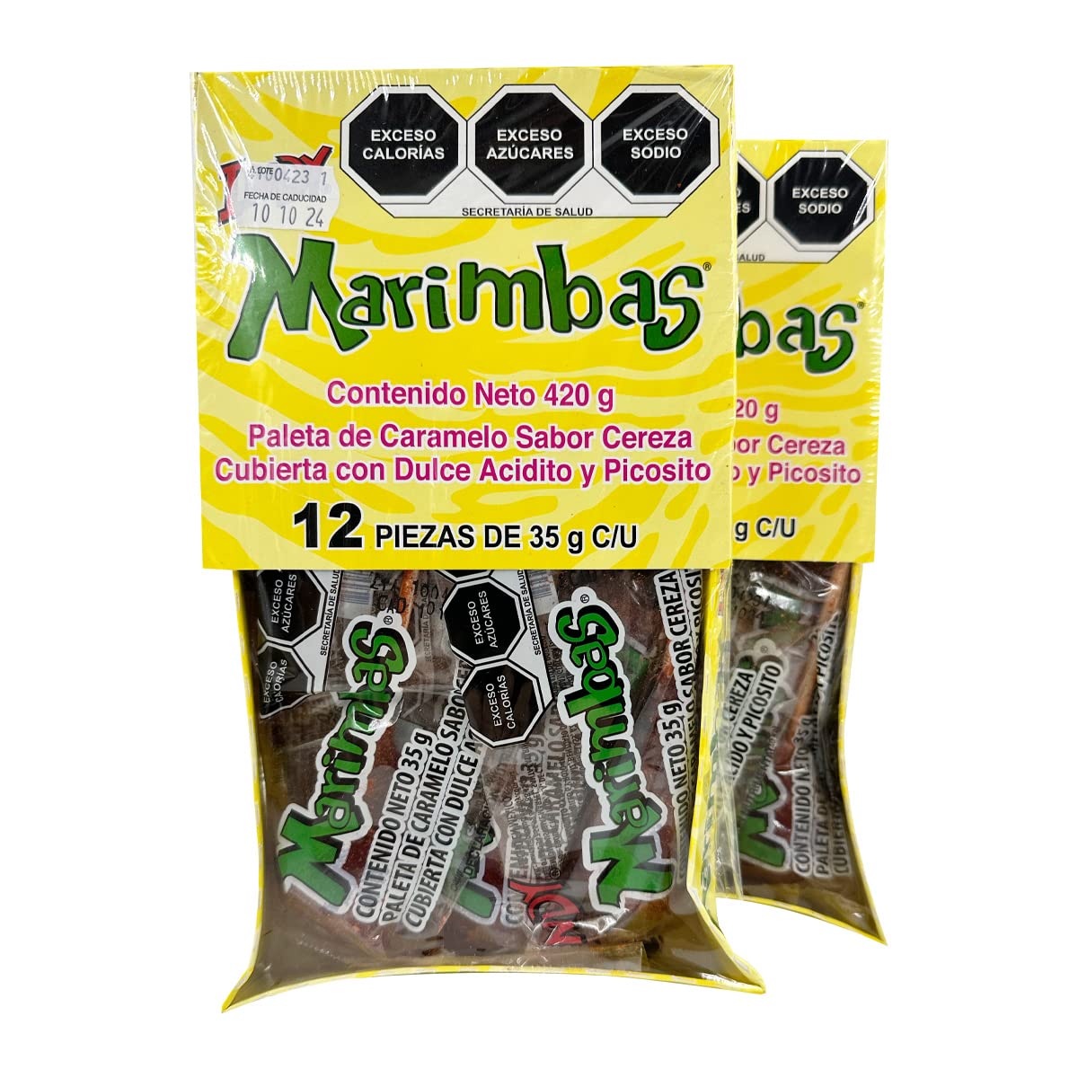 Farvisan Marimbas Indy 2 PACK Paleta de caramelo sabor cereza, cubierta ...