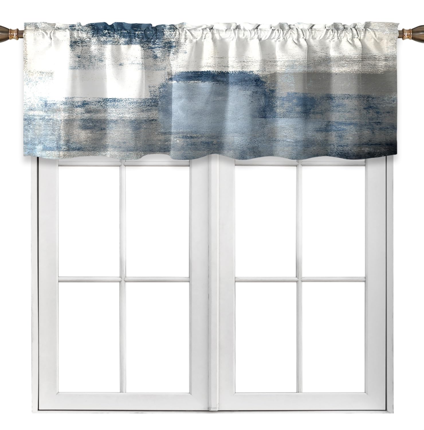 Amazon.com: Euyyhai Blue Valances for Windows White Grey Kitchen ...