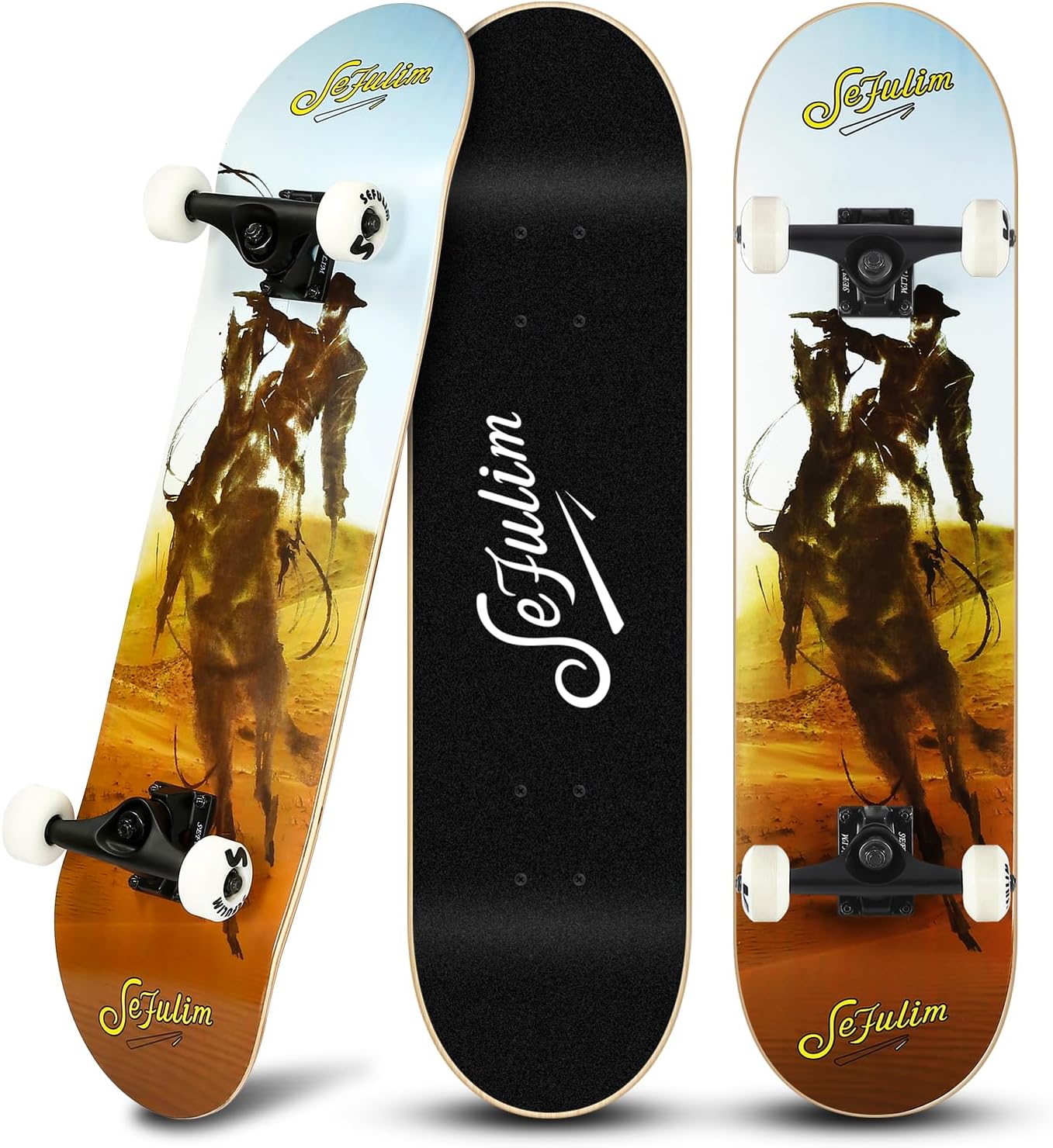 Sefulim 31x8 Pouces Skateboard Complet Double Kick Trick Skateboards ...