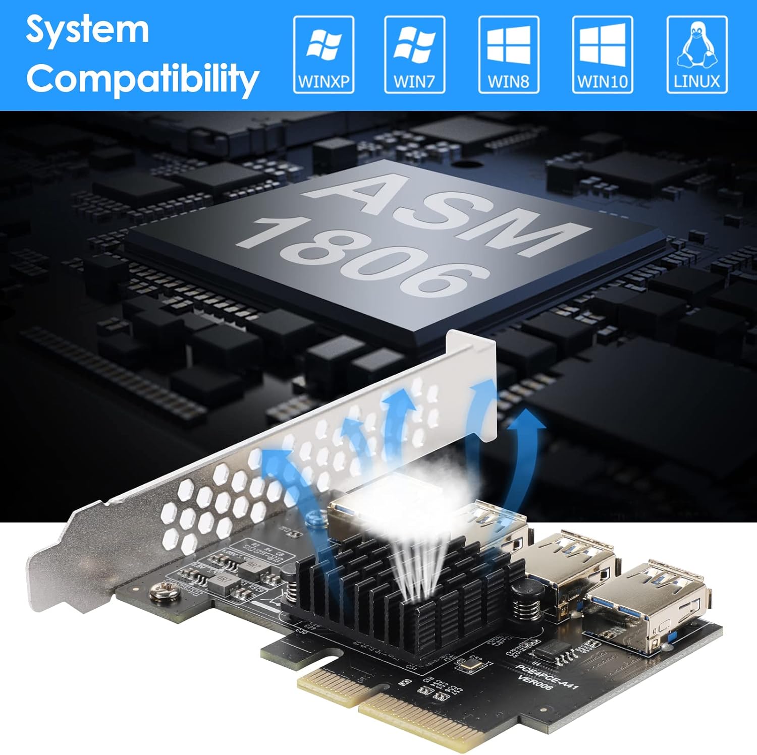 MZHOU PCIe 1 to 4 Riser – PCIE Riser 4X to 16X Splitter Riser Card ...