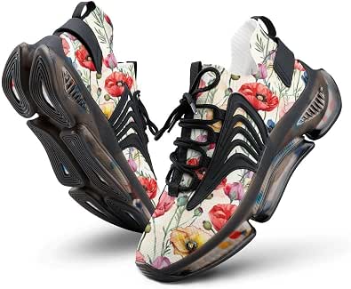 Amazon.com: Poppy Flowers Printed Women's Sneaker Lightweight Running ...