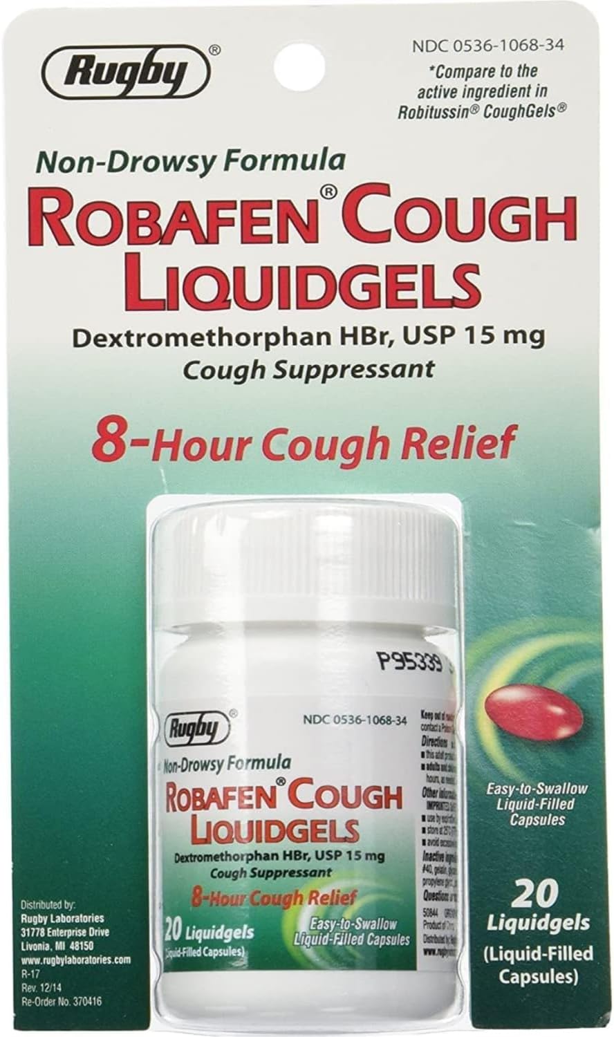 Amazon.com: Robafen Cough Liquidgels Dextromethorphan HBr, USP 15mg, 20 ...