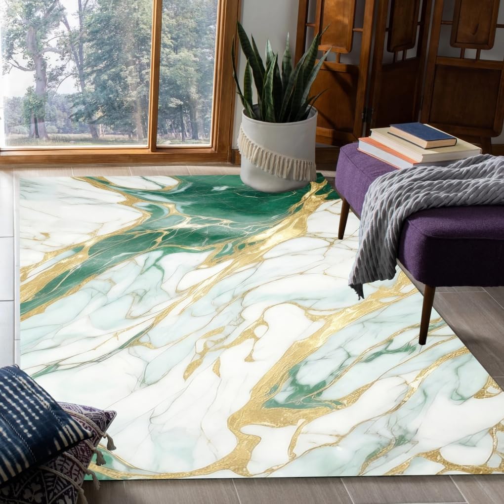 Amazon.com: Green White Gold Marble Texture Modern Abstract Area Rugs ...