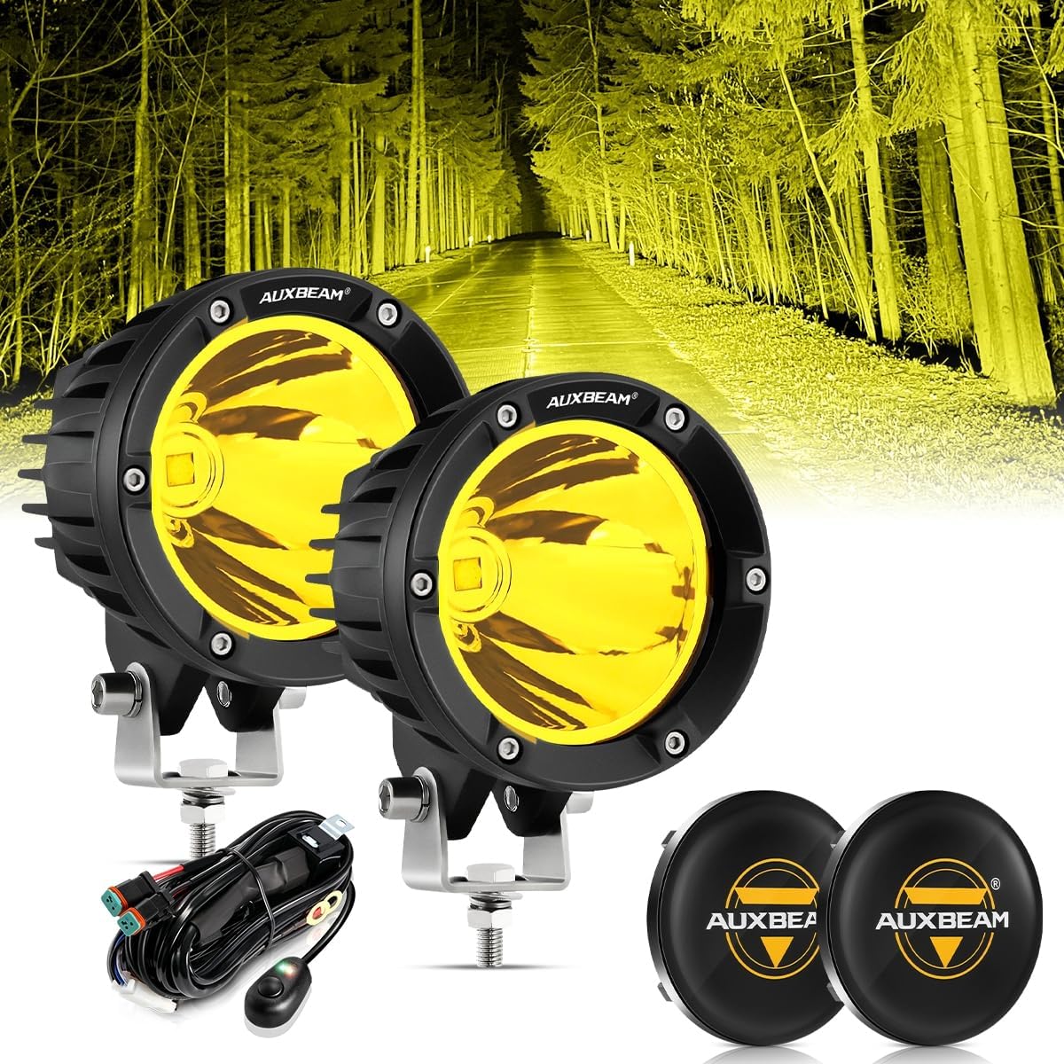 Amazon.com: Auxbeam 4" 72W LED Amber Fog Lights with Black Light Covers ...