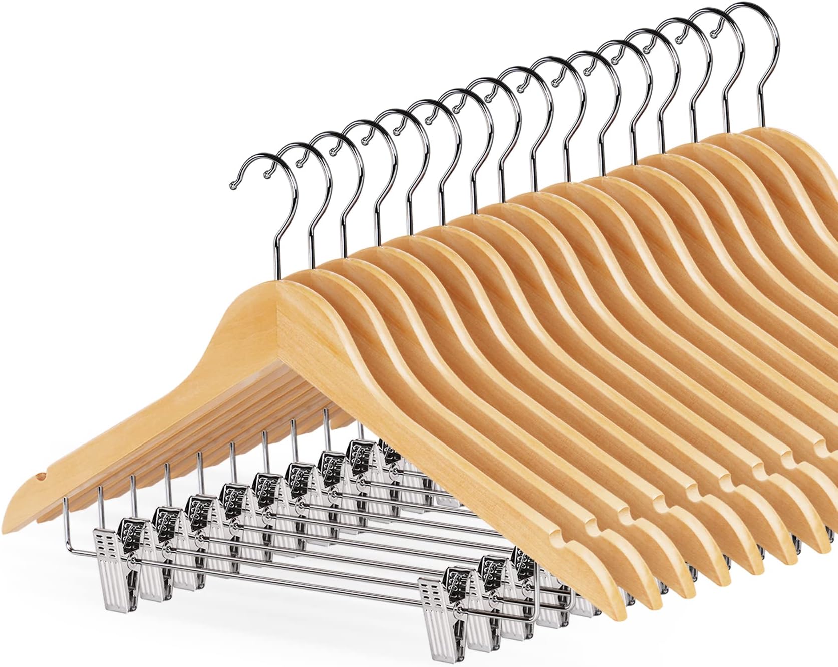 Amazon.com: 30 Pack Wooden Skirt Hangers Suit Hangers with Clips Smooth ...