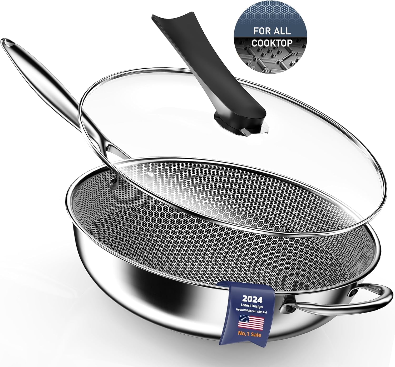 Amazon.com: Kiseely Wok pan,Hybrid 13 inch Deep Fry Wok with Lid ...