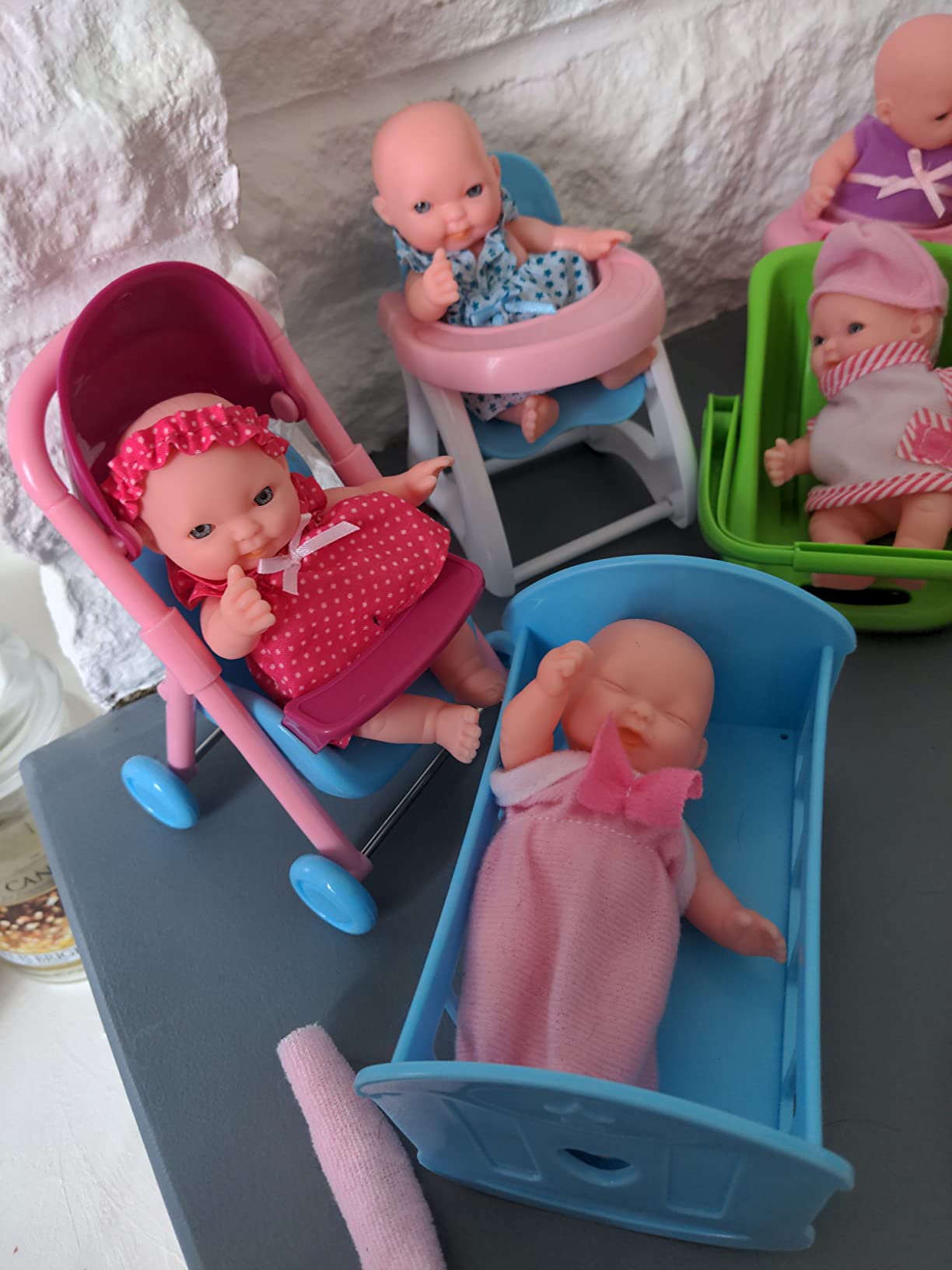 deAO Set of 8 Mini 5" Baby Dolls with Accessories Including Stroller ...