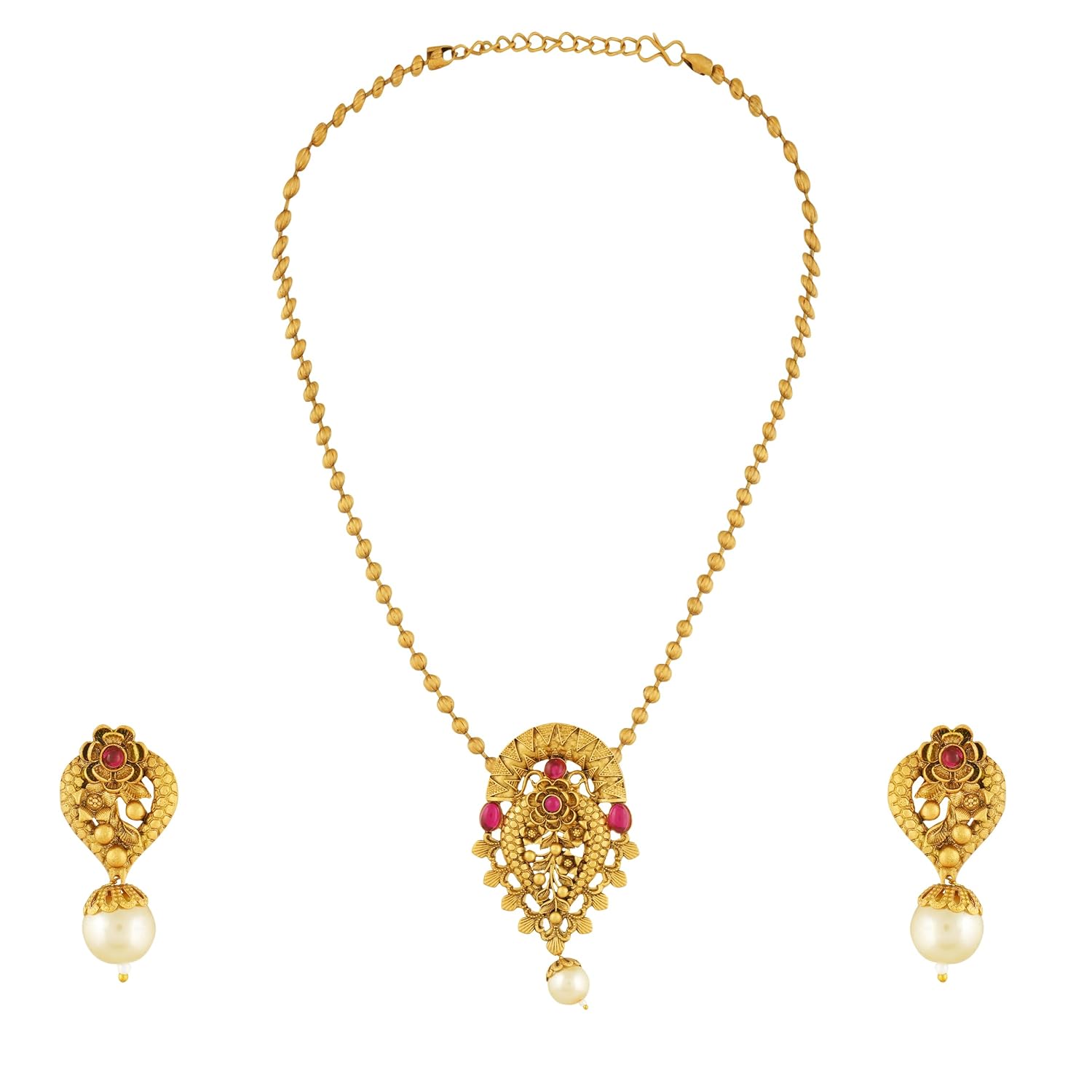 Buy Mansiyaorange Antique Matte Gold Ruby Red Stone South Indian Temple ...