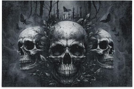 Amazon.com: ZENWAWA Wooden Jigsaw Puzzle 1000 Pieces Three Skulls Print ...