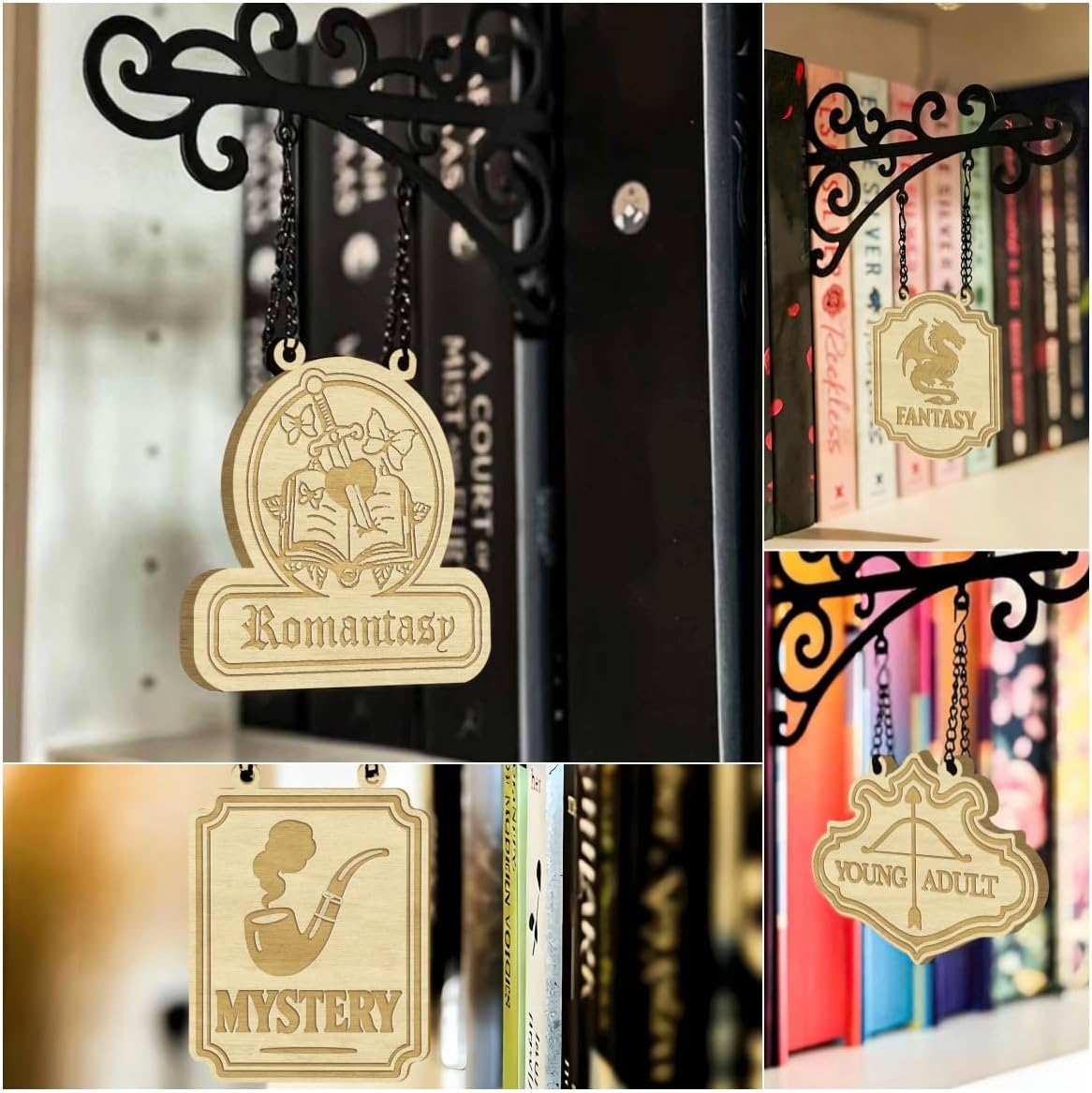 Amazon.com: Set of 4 Bookshelf Dividers & Labels - Custom Hanging Book ...