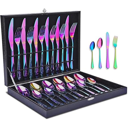Amazon.com | Lightahead 24pcs Rainbow colored Iridescent Stainless ...