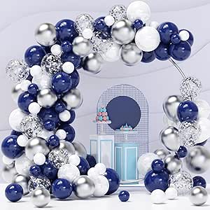 Amazon.com: Blue Silver Balloons Garland Kit, 120 pcs Navy Blue and Silver Confetti White ...