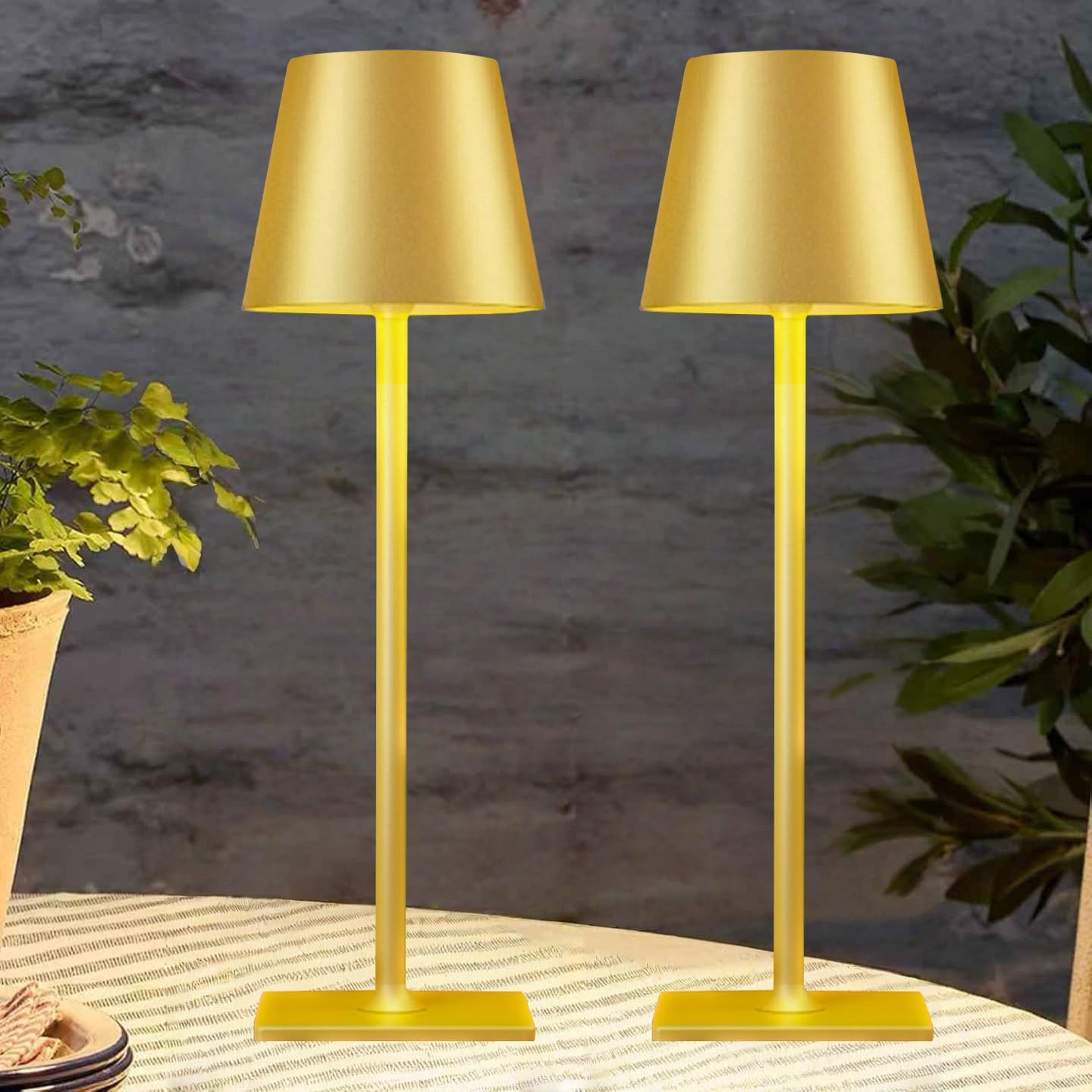 2 Pack Gold Cordless Table Lamps-6000mAh Rechargeable Lamps,Led ...
