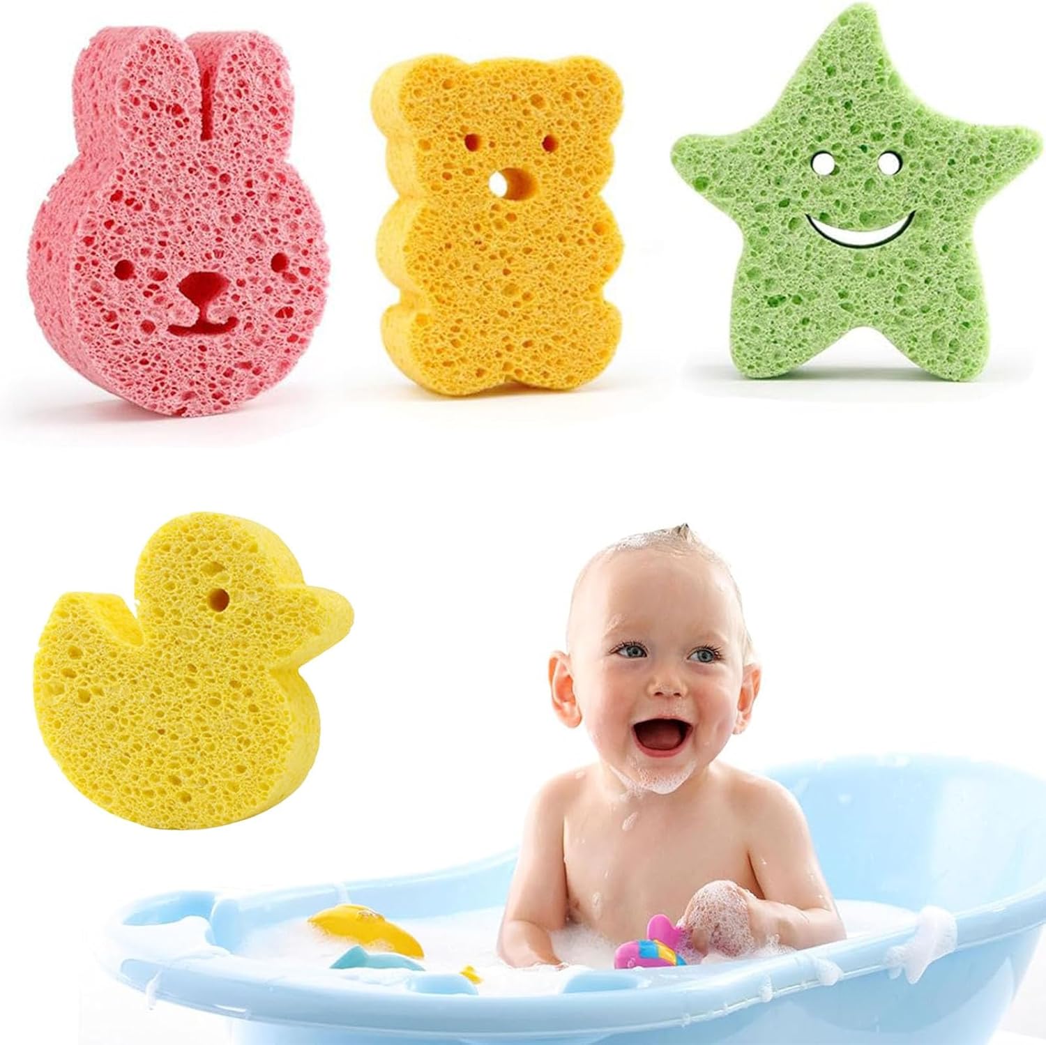 4pcs Baby Sponge, Natural and Safe Bath Massage Sponges, Soft Animal ...