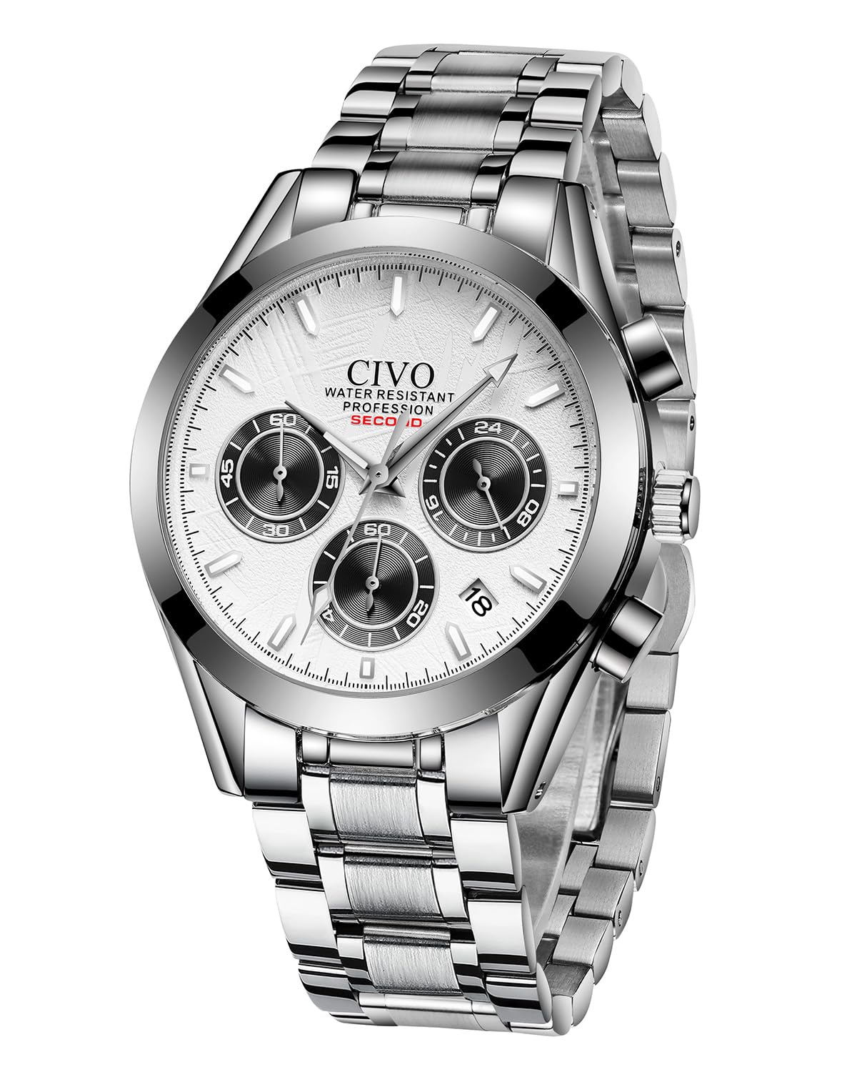 CIVO Watch Men Steel Stainless: Chronograph Silver Wrist Watches Gents ...