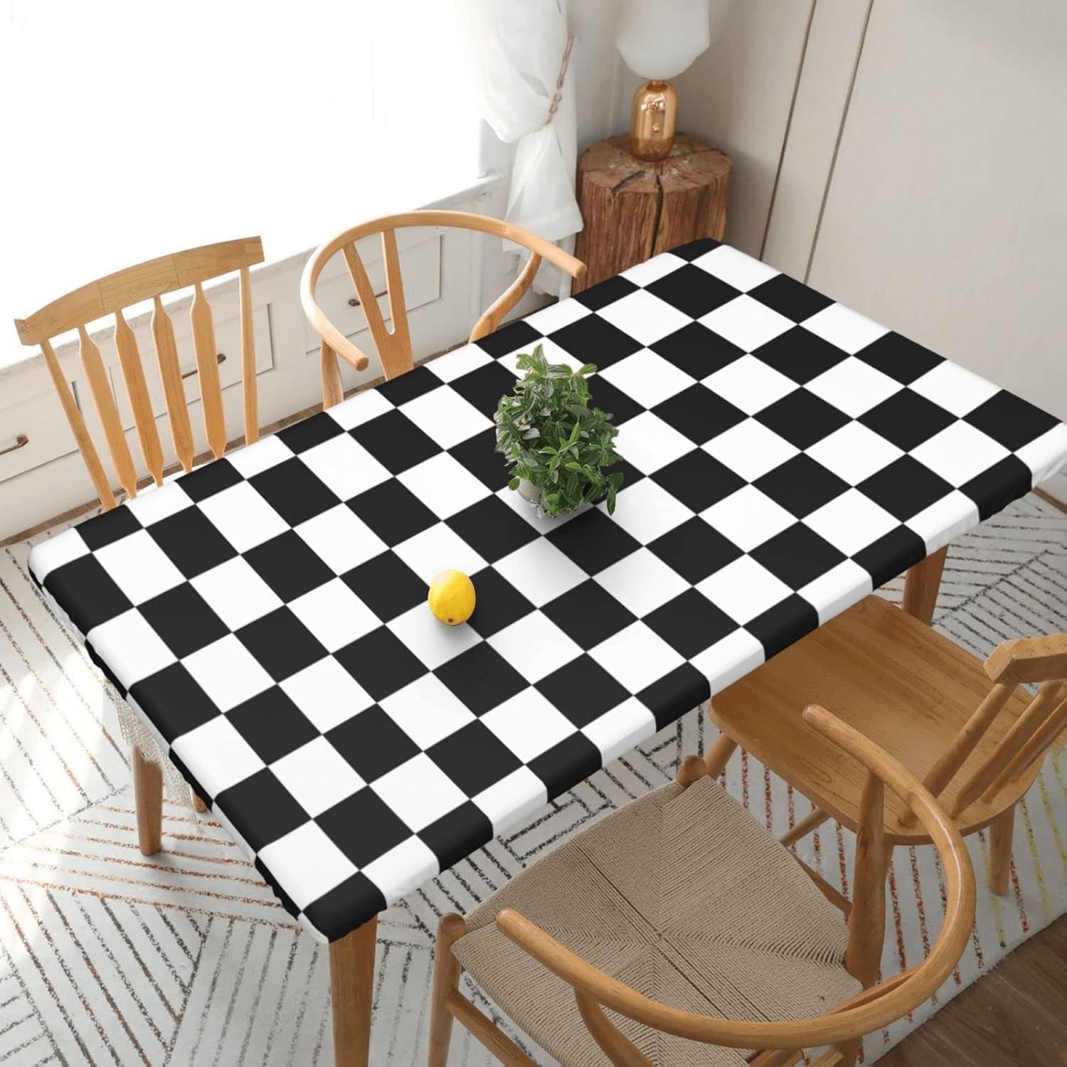 Amazon.com: bassyil Checkerboard Tablecloth Elastic Fitted Edge Table ...