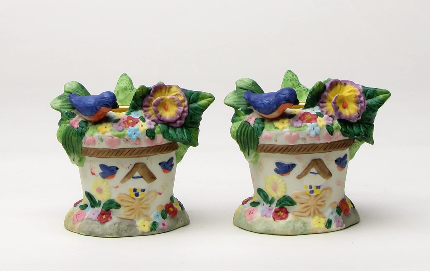 Amazon.com: Fine Porcelain Blue Bird with Pansy Flowers Planter Pot ...