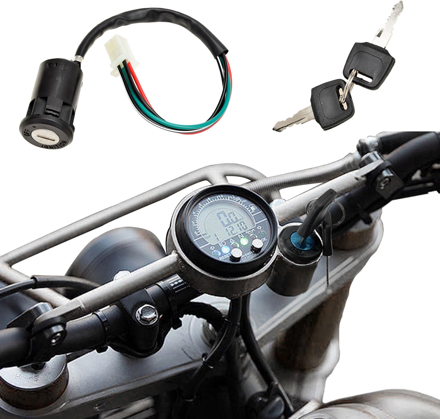 Amazon.com: povtii 4PCS Motorcycle Ignition Switch, 4 Wires Key ...