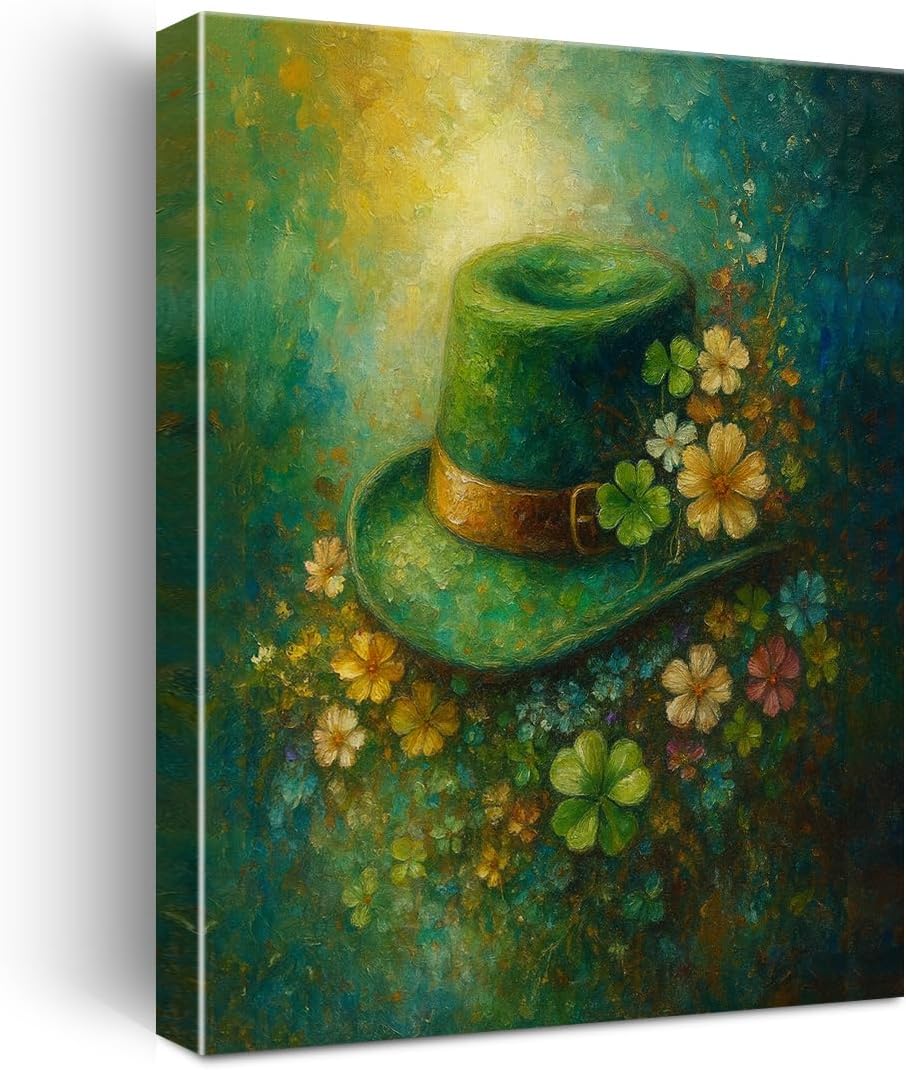 Amazon.com: St Patricks Day Wall Art, Lucky Irish Hat Shamrock Floral ...