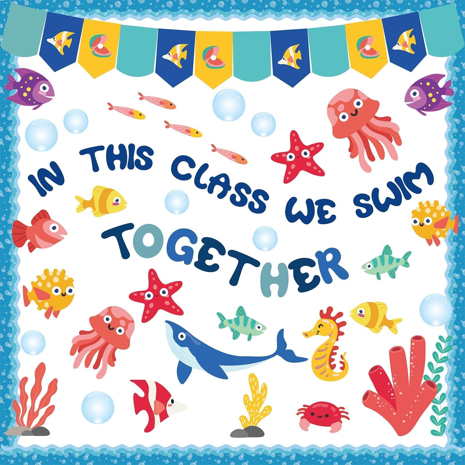 Amazon.com: VABAMNA Ocean Themed Bulletin Board Decorations Under The ...