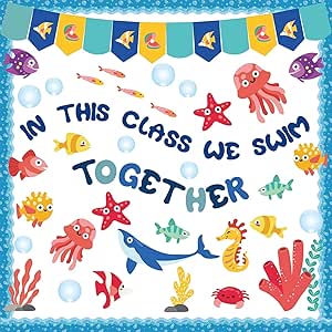Amazon.com: VABAMNA Ocean Themed Bulletin Board Decorations Under The ...