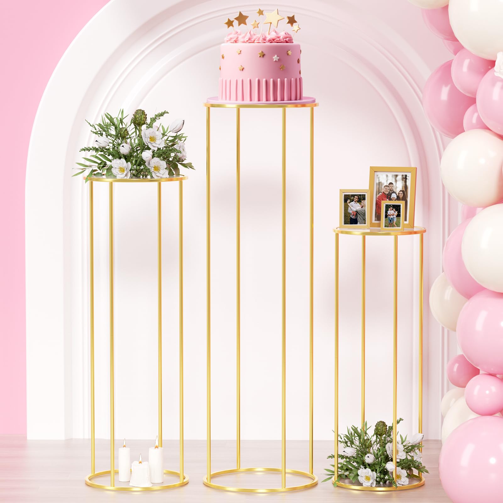 Amazon.com: 3 Pcs Metal Cylinder Stands for Party, Gold Cylinder ...
