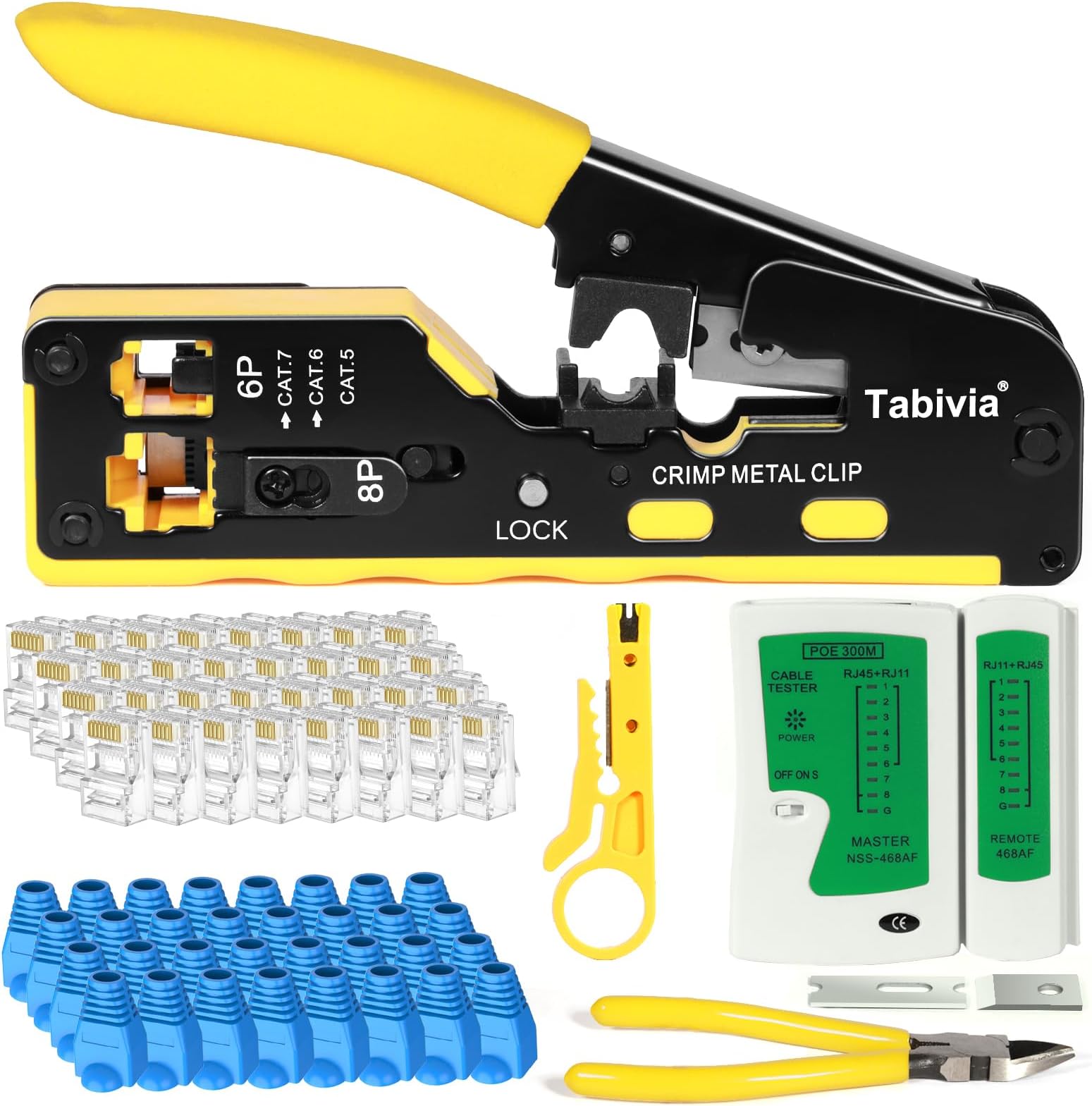 Tabivia STP/UTP Pass Through RJ45 Crimp Tool Pass Through RJ45 Ethernet ...