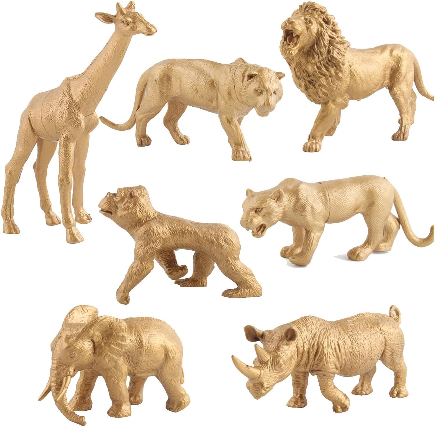 Amazon.com: 7PCS Gold Safari Animals Figures Toy Wild Animal Plastic ...