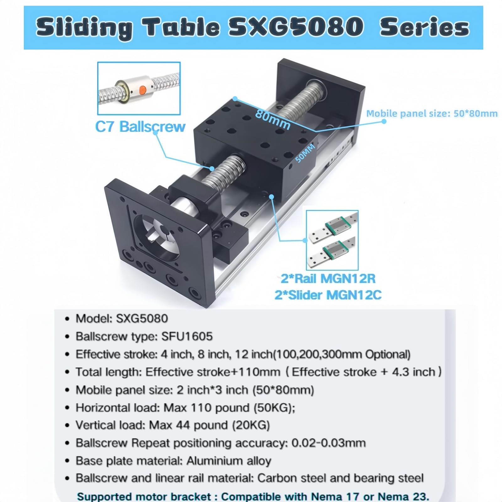 Snapklik.com : SFU1605 Ball Screw Slide Table 4 Inch 100mm Stroke C7 ...