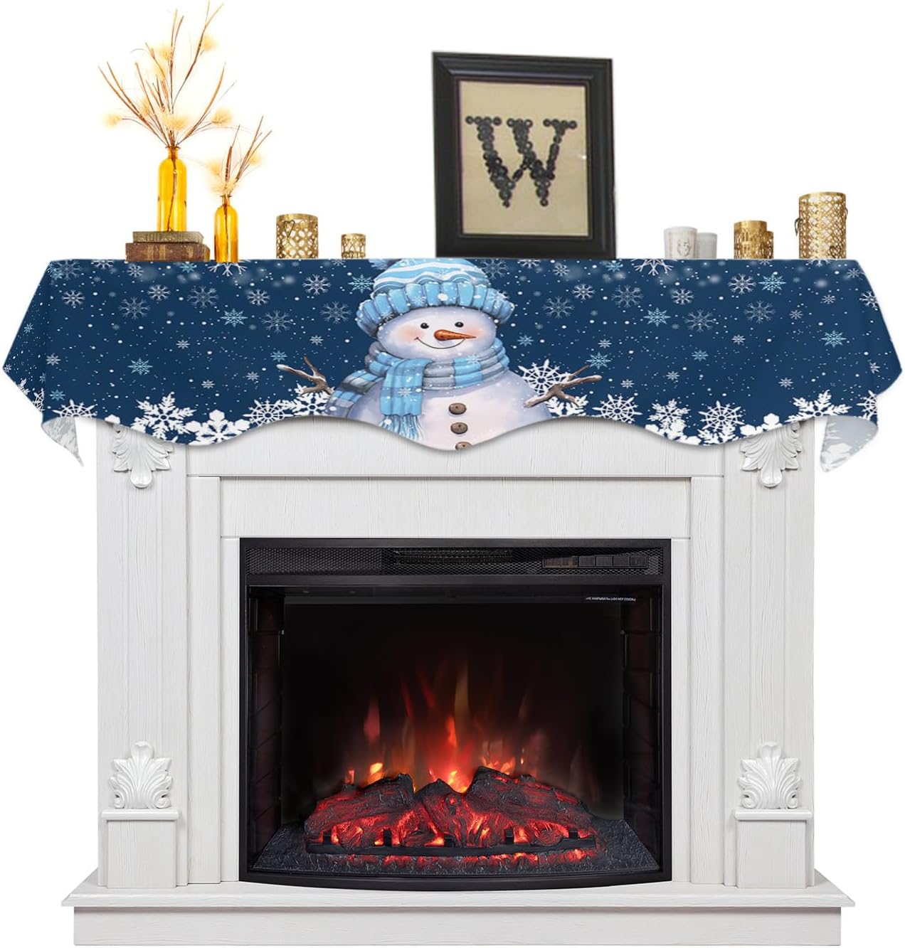 Amazon.com: Navy Blue Snowman Fireplace Mantel Scarf Cover, Mantel ...