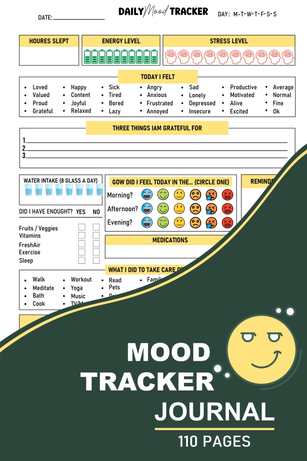 Mood Tracker Journal: Daily Health & Mental Health Tracker Notebook ...