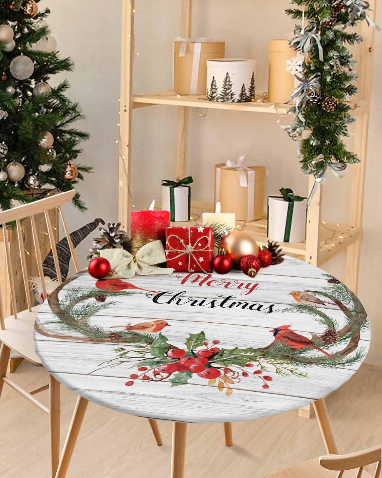 Amazon.com: Fitted Tablecloth for Round Table,Antlers Christmas ...