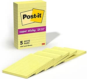 Post-It Super Sticky Notes, 4 in x 6 in, Canary Yellow, Lined, 5 Pads ...