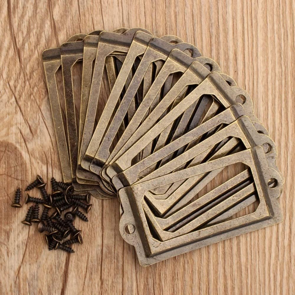 Amazon.com : 12Pcs Antique Brass Metal Label Pull Frame Handle File ...