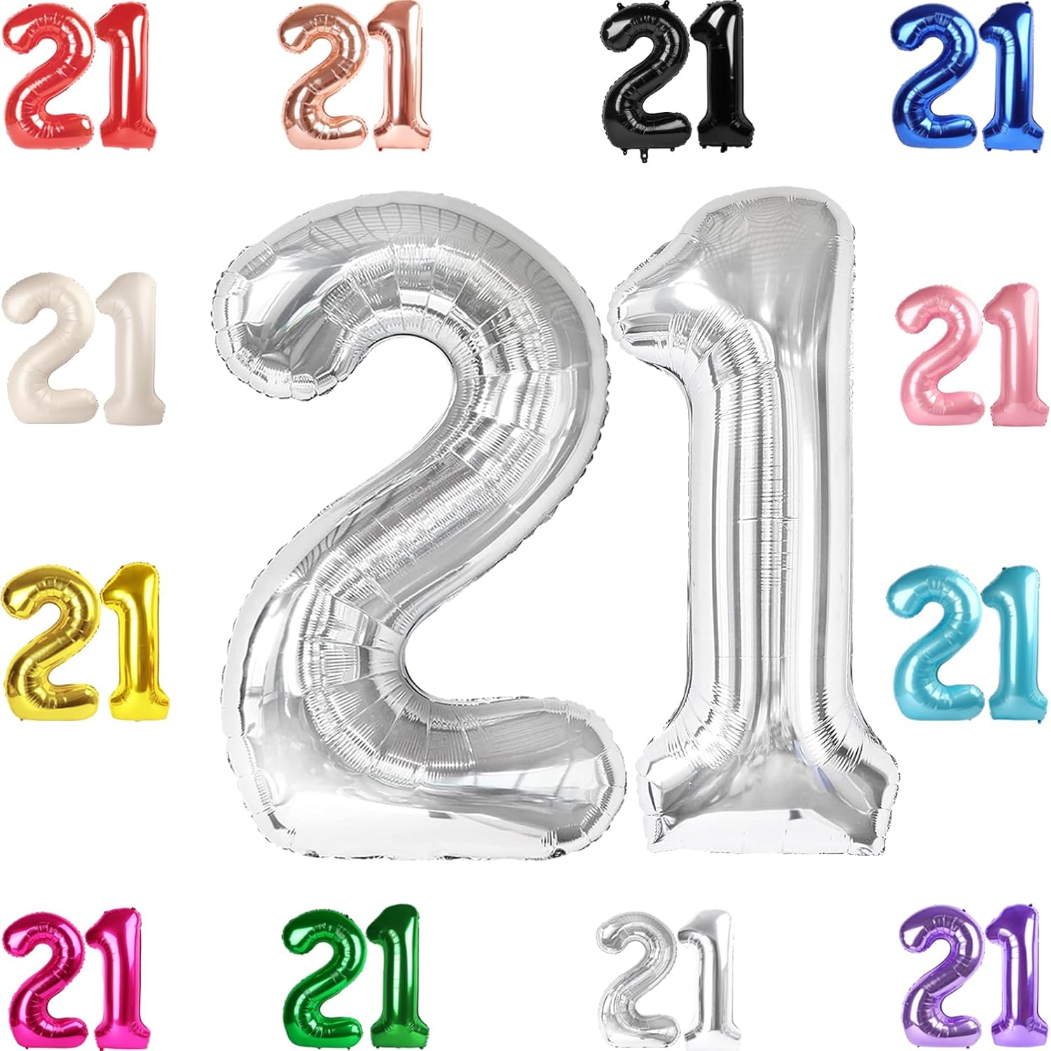Amazon.com: 21 Balloon Number, Silver Number 21st Birthday Balloons 40 ...