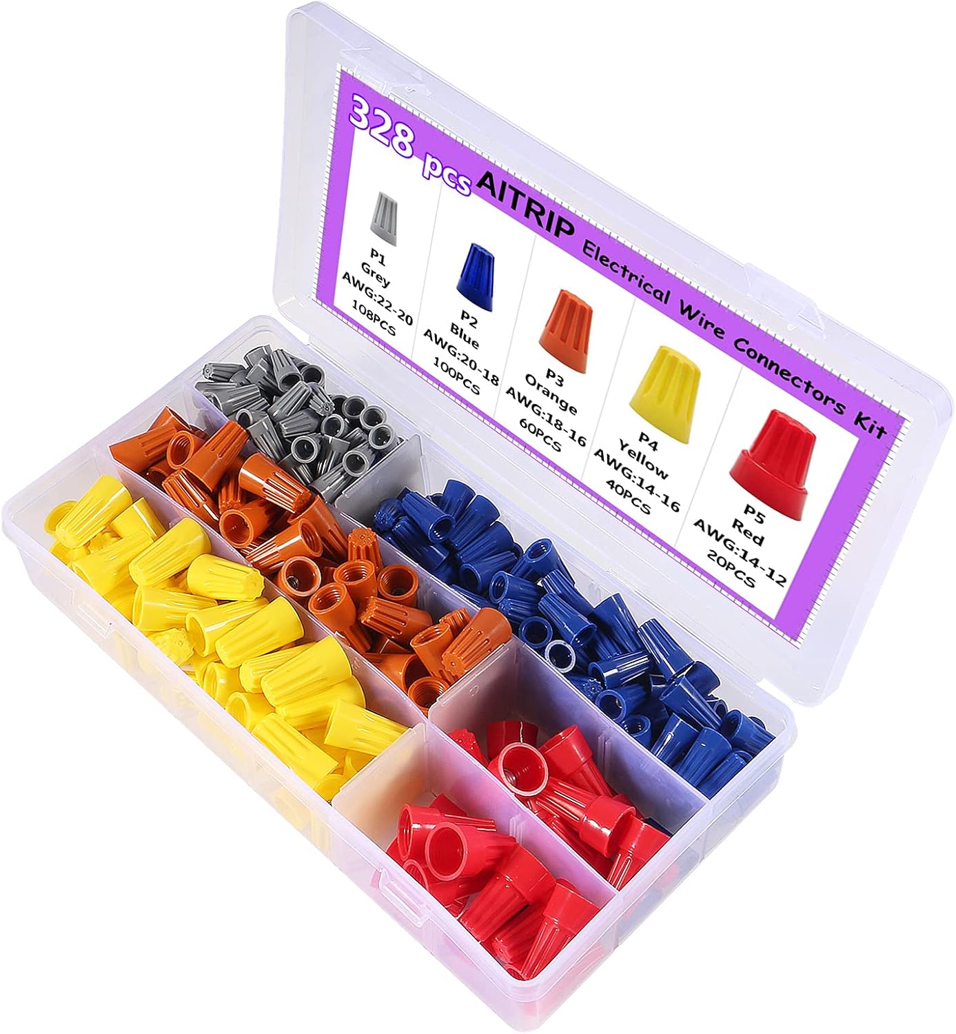 AITRIP 328PCS Electrical Wire Connector Cap, Spring Insert Twist Nuts ...