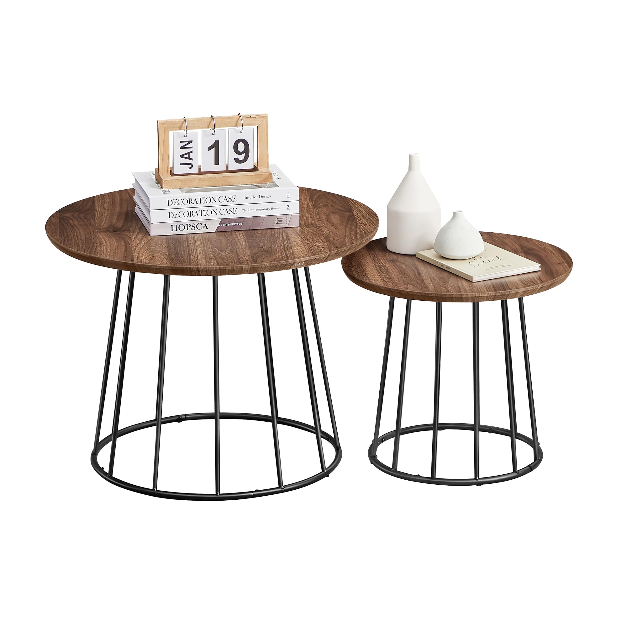 Amazon.com: VASAGLE Round Coffee Tables, Set of 2, Modern Circle Side ...