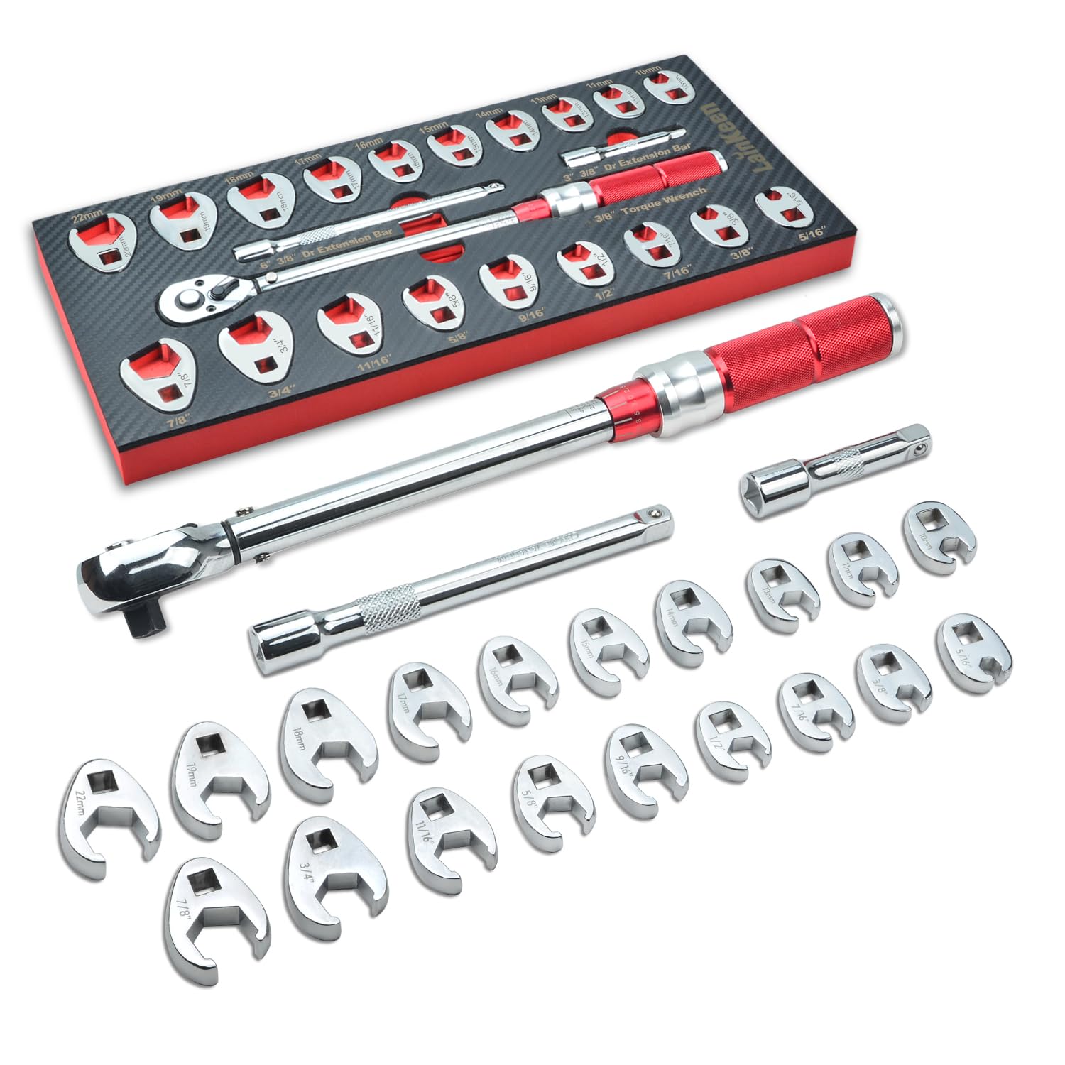 LainKeen 3/8" Drive Crows Foot Wrench Set Tool, 22 PCS Flare Nut ...