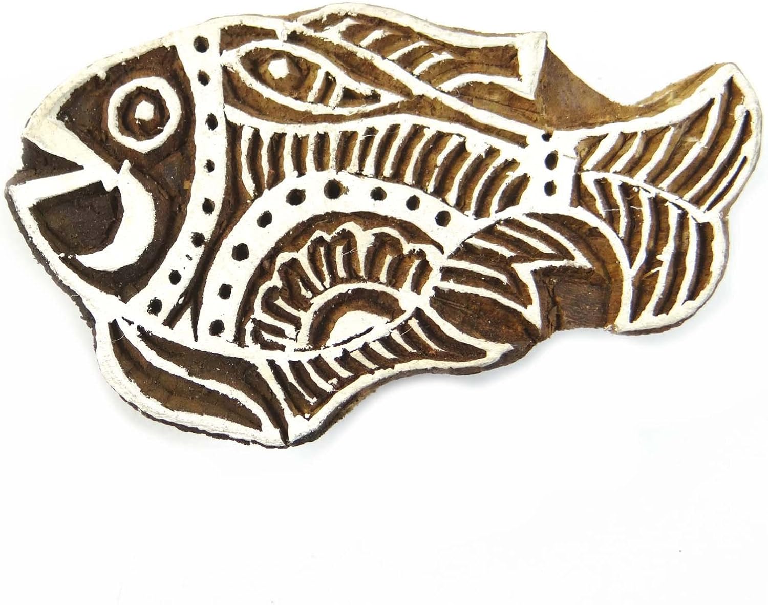 Amazon.com: Hand Carved Wooden Block Fish Pattern Designer Textile ...
