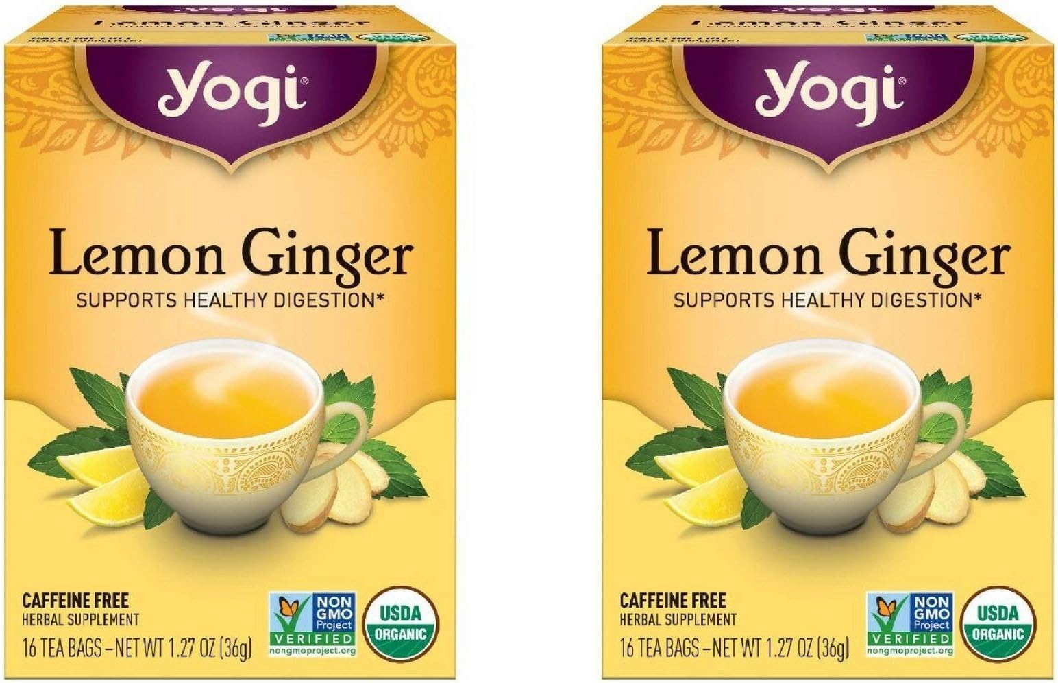 Amazon.com : Yogi Tea Lemon Ginger Tea Bags 16 ea ( pack of 2) : Herbal ...