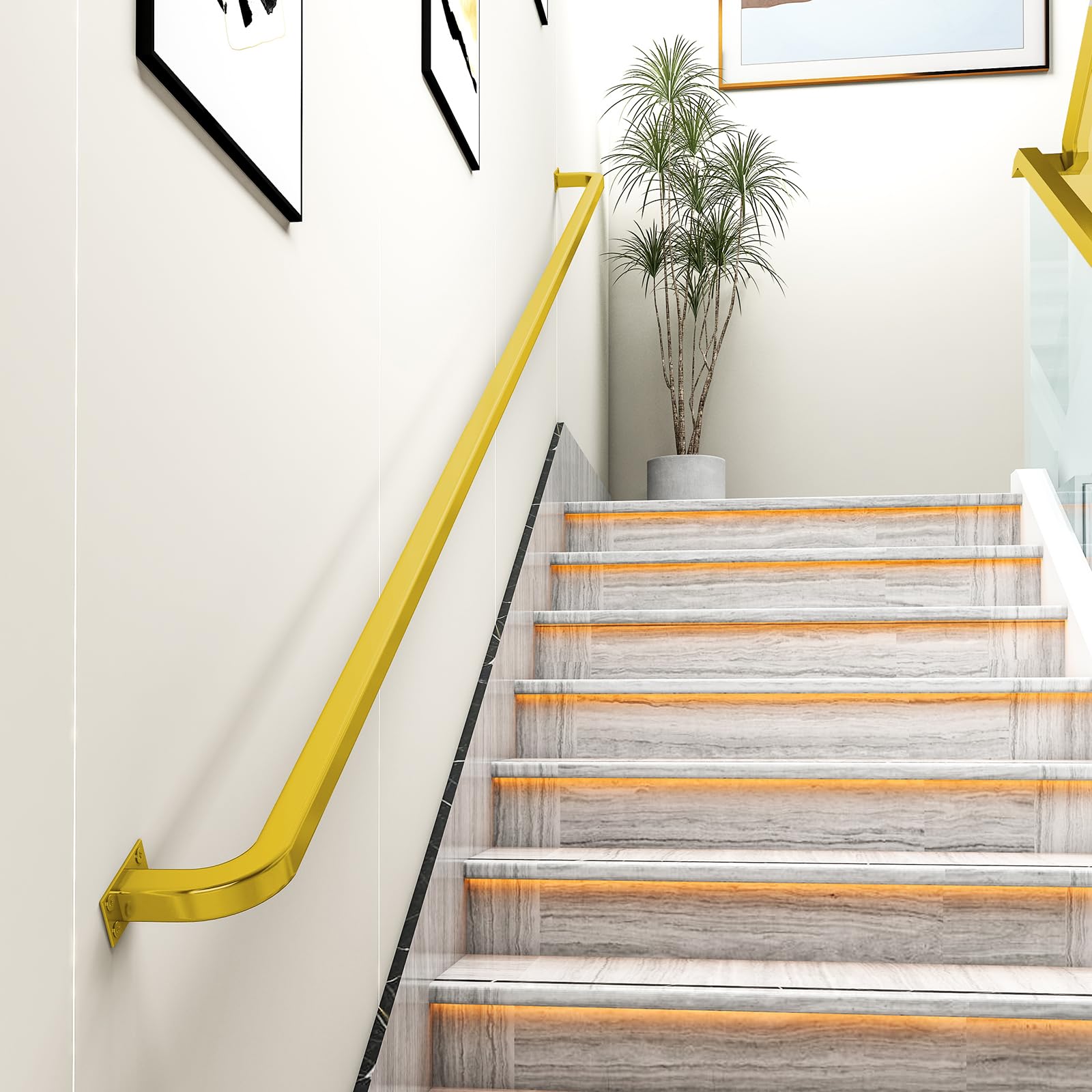 6FT Gold Iron Hand Railing, Sturdy Safety Staircase Handrails Wall ...