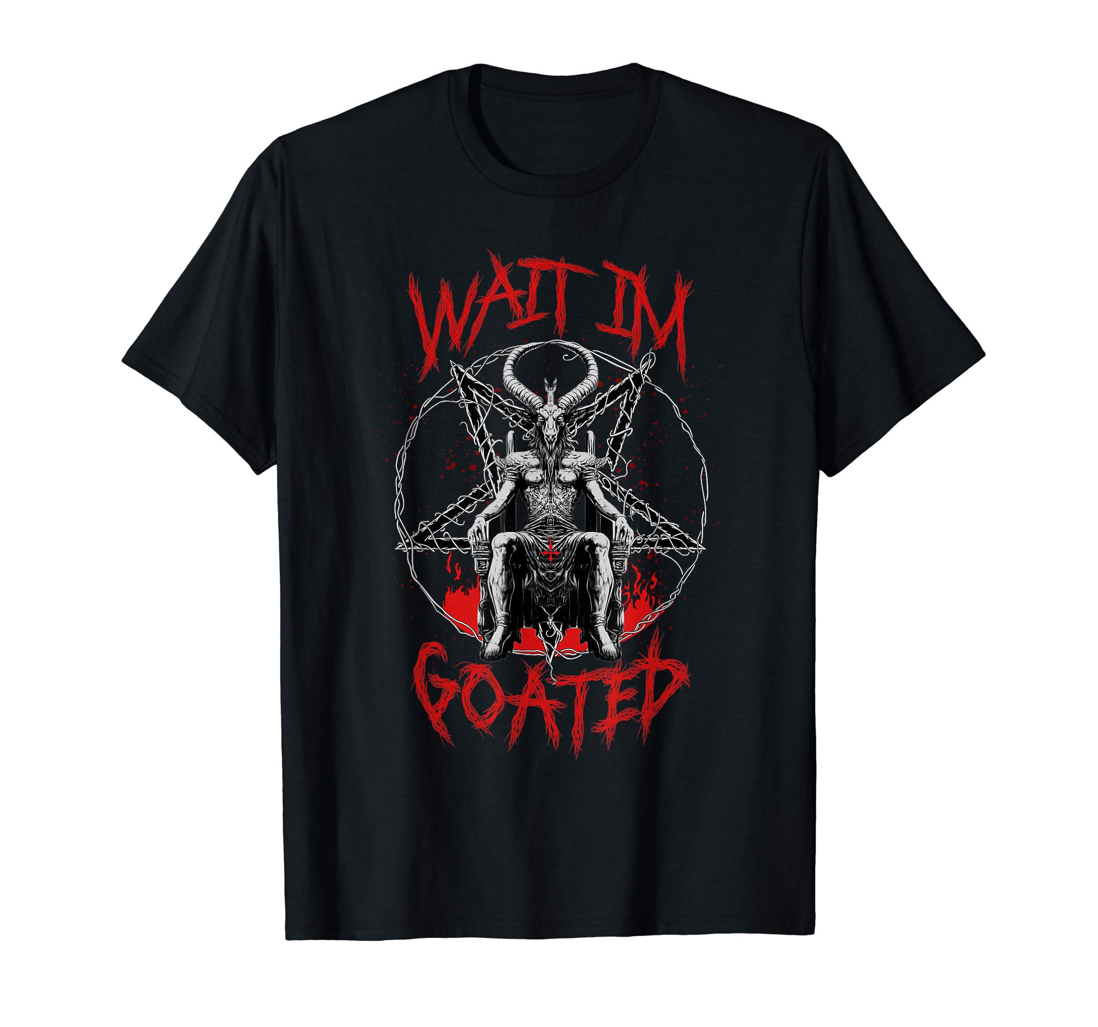 Amazon.com: Wait I'm Goated Meme Funny Baphomet Devil Pentagram T-Shirt ...