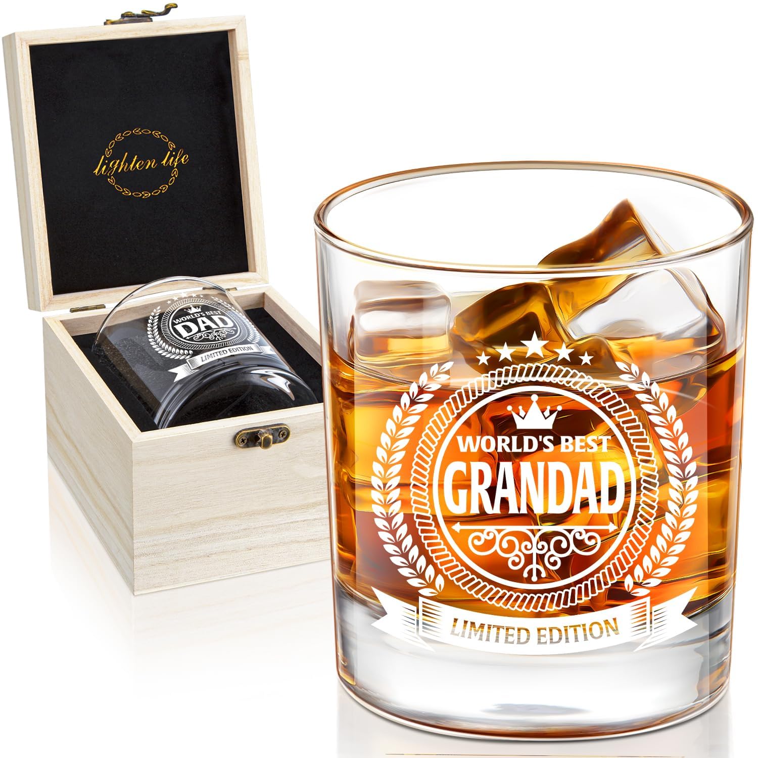 LIGHTEN LIFE Grandad Gifts,Grandad Whiskey Glass in Valued Wooden Box ...