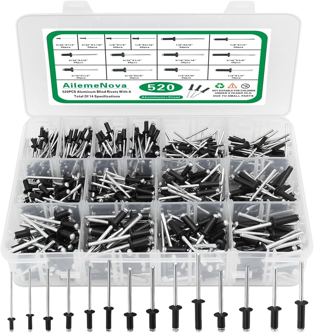 Amazon.com: 600pcs Pop Rivets Assortment Kit, 14 Sizes Aluminum Rivets ...