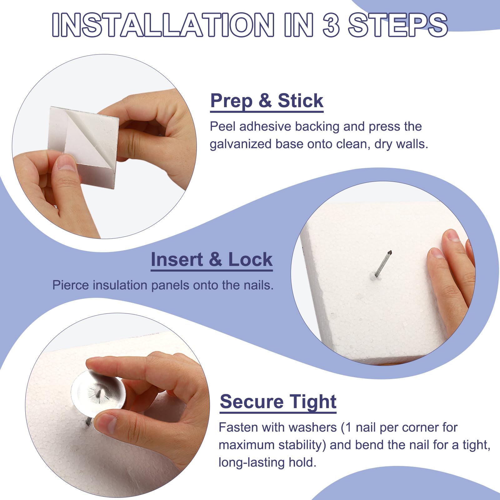 Snapklik.com : HiPicco 70mm Self Stick Insulation Pins, 30 Sets 1.5 ...